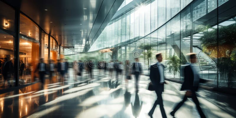 The Corporate Current Business People Flowing through Bright Office ...