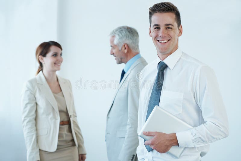 Corporate Digital Business. a Group of Smiling Business People Looking ...