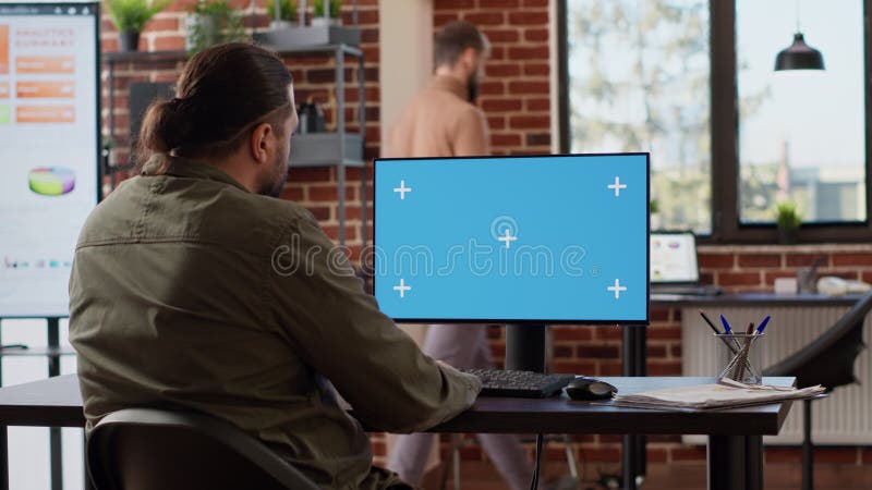 Corporate Employee Using Greenscreen Display on Computer Stock Footage - Video of corporate ...