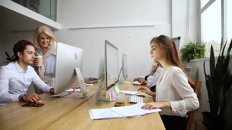 Corporate Employees Group Working on Pc Computers in Office Together ...