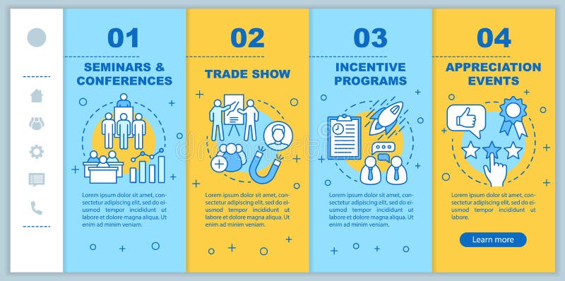 Corporate Event Management Onboarding Mobile Web Pages Vector Template