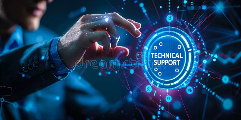 Corporate Executive Engaging with Technical Support Icon on a ...