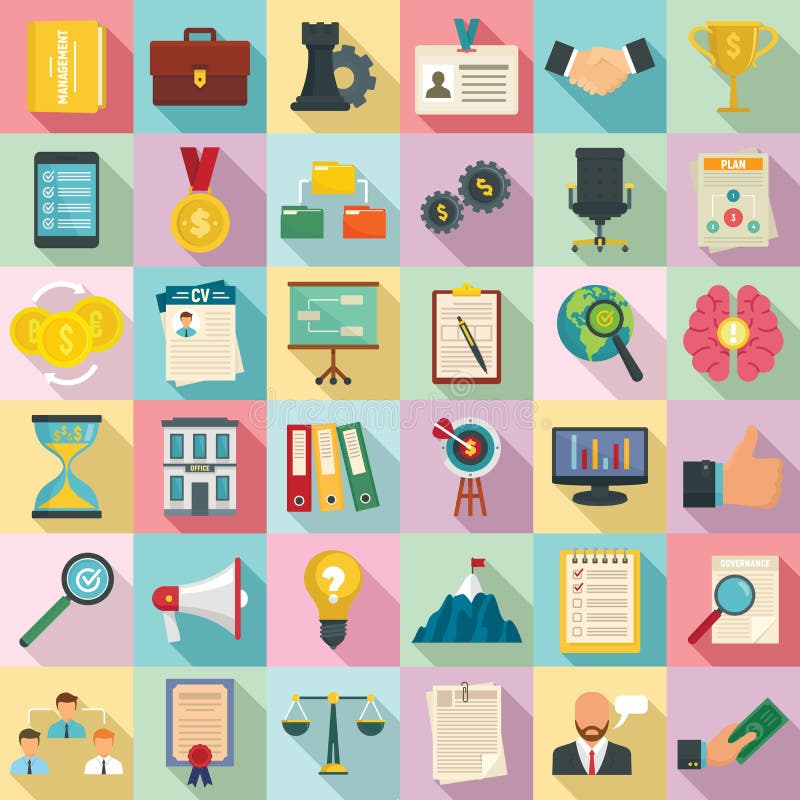 Corporate Governance Icons Set, Flat Style Stock Vector - Illustration ...