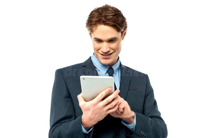 Corporate Guy Browsing on His Tablet Pc Stock Photo - Image of ...