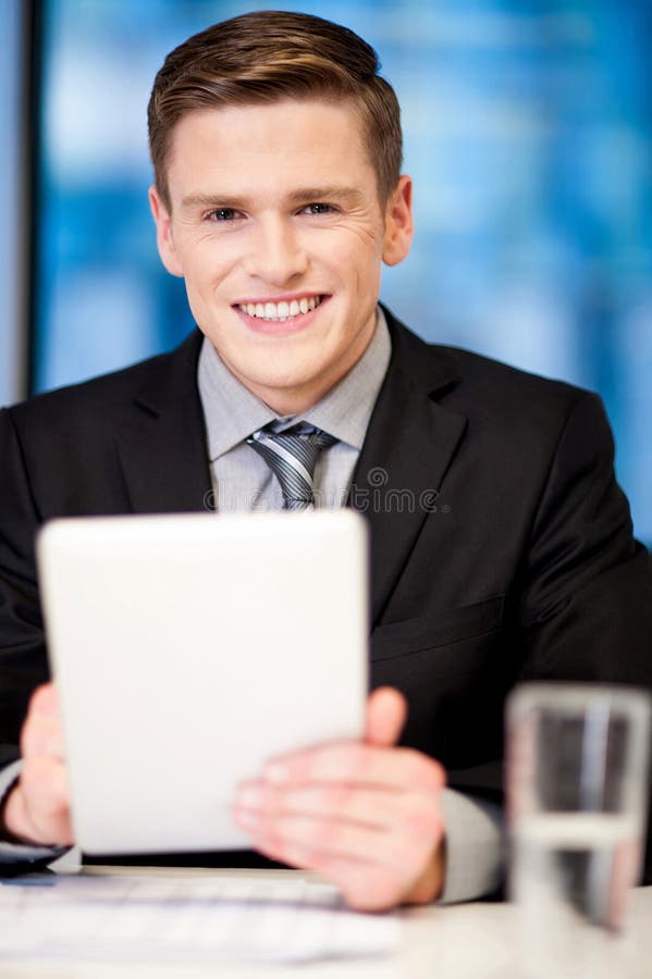 Corporate Guy Browsing on Tablet Pc Stock Photo - Image of operating ...