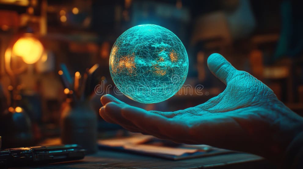 The Corporate Hands Cradle a Shimmering Wireframe Sphere, Encased in a ...