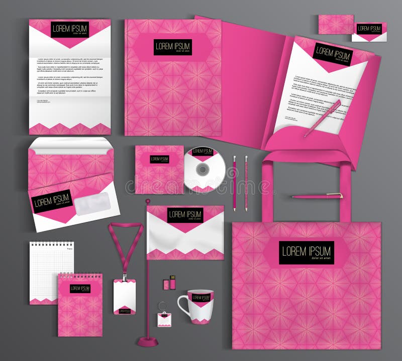 Corporate Identity Set with a Pink Pattern Stock Vector - Illustration ...