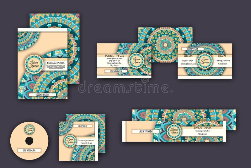 Corporate Identity Templates Set with Mandala Pattern Ethnic Elements ...