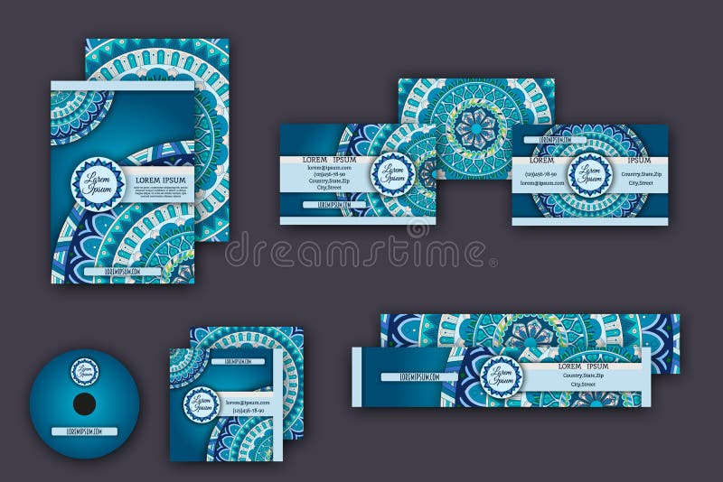 Corporate Identity Templates Set with Mandala Pattern Ethnic Elements ...