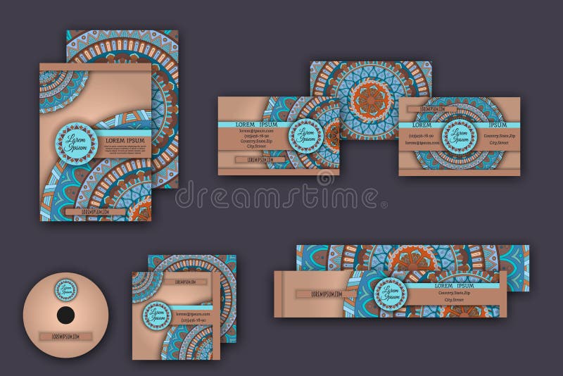 Corporate Identity Templates Set with Mandala Pattern Ethnic Elements ...