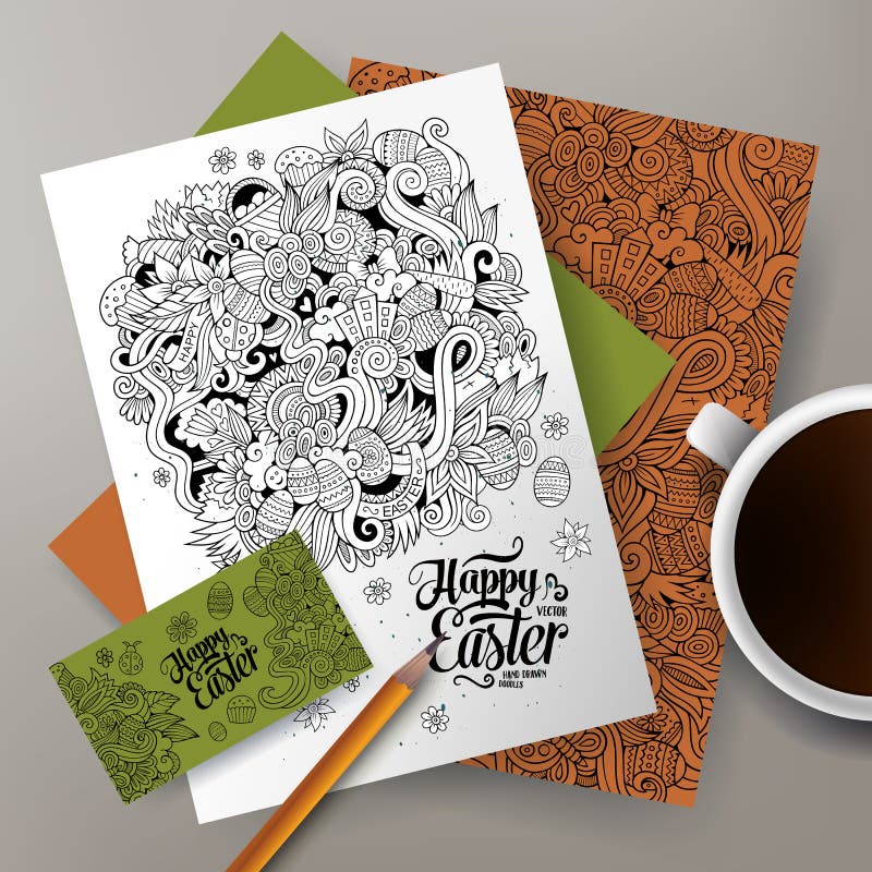 Corporate Identity Vector Templates Set with Doodles Easter Theme Stock ...