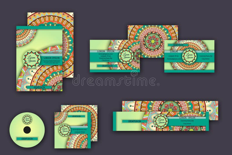 Corporate Identity Vector Templates Set with Mandala Pattern Ethnic ...