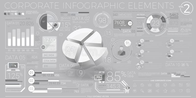 Corporate Infographic Elements in Gray and White Stock Vector ...