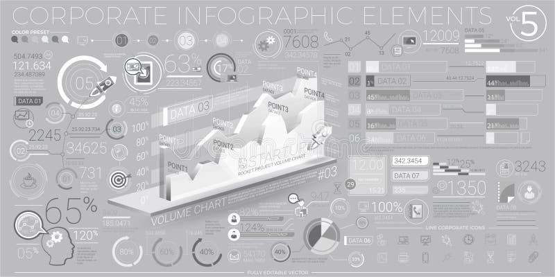 Corporate Infographic Elements in Gray and White Stock Vector ...