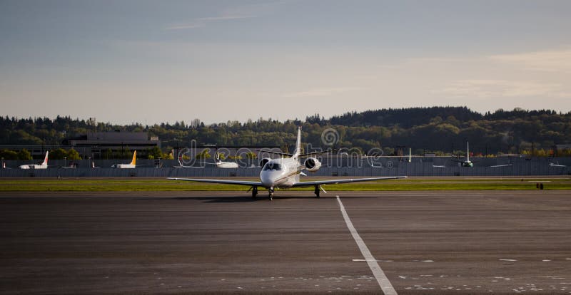 Corporate Jet Arriving at Ramp Stock Image - Image of design, hill ...