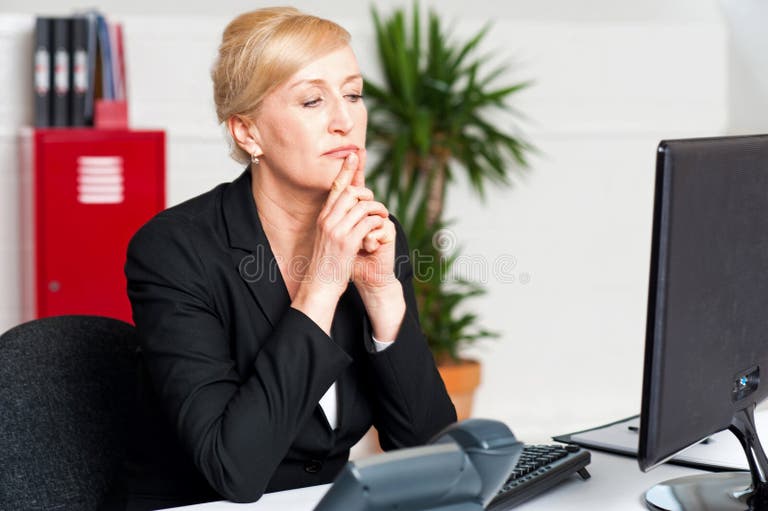 Corporate Lady Looking into Computer Screen Stock Photo - Image of ...