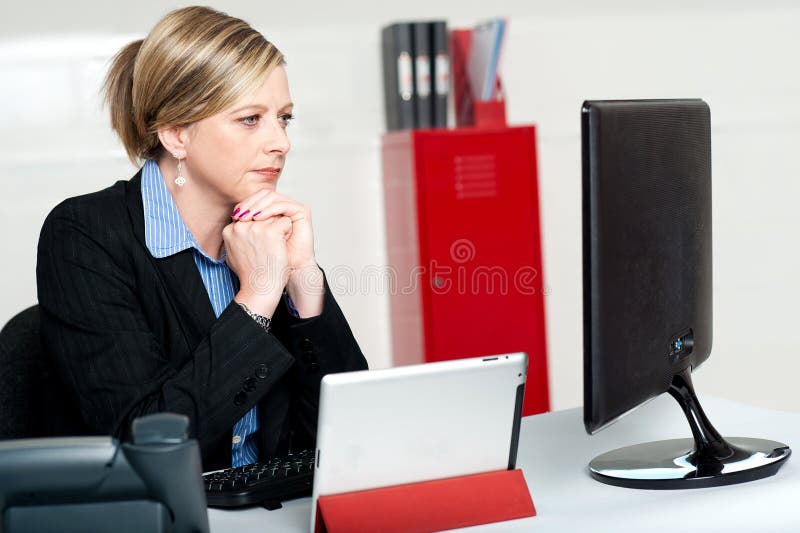 Corporate Lady Looking into Computer Screen Stock Photo - Image of ...