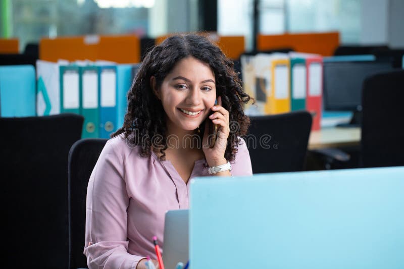 Corporate Lady in Office is on Conference Call Stock Photo - Image of ...
