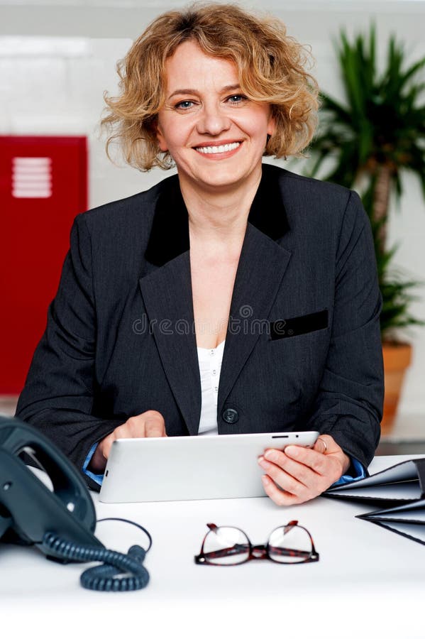 Corporate Lady Operating Wireless Tablet Device Stock Photo - Image of ...