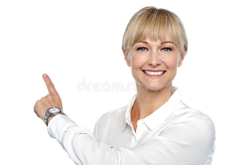 Corporate Lady Pointing Backwards Stock Photo - Image of cool ...