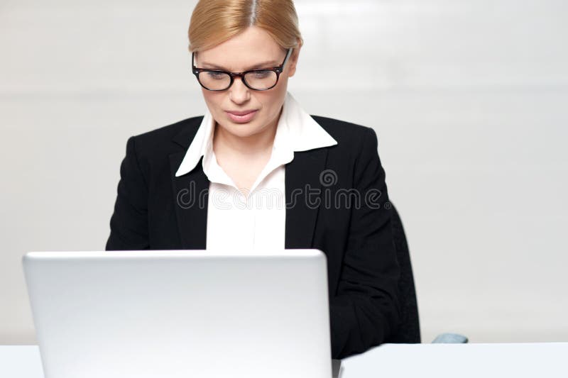 Corporate Lady Working on Laptop Stock Photo - Image of internet ...