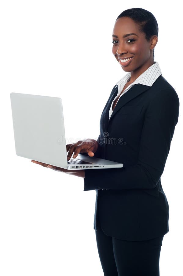 Corporate Lady Working on Laptop Stock Image - Image of employee ...
