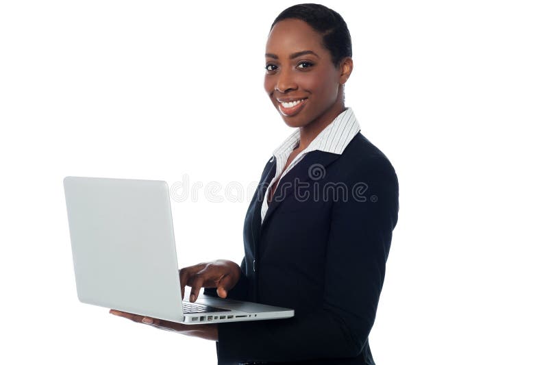 Corporate Lady Working on Laptop Stock Image - Image of latin, looking ...