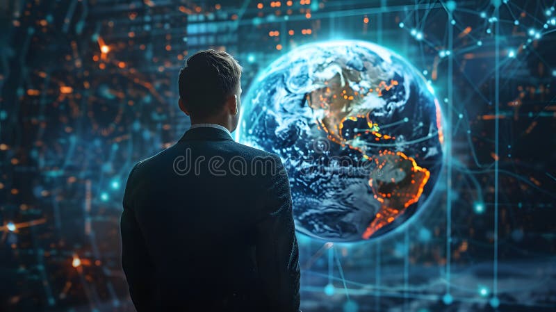 Corporate Leader Analyzing Global Digital Network Stock Illustration ...