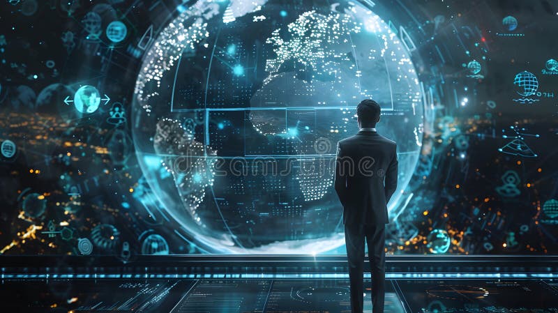 Corporate Leader Analyzing Global Digital Network Stock Illustration ...