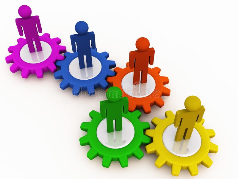 Team of People Push Gears Together Teamwork Success Stock Illustration ...