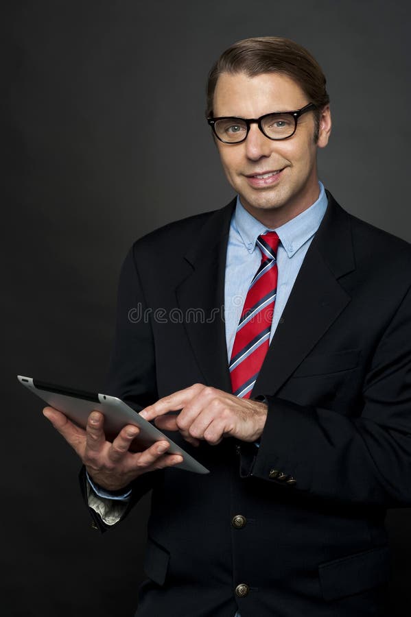 Corporate Male Operating Tablet Pc Stock Image - Image of electronic ...