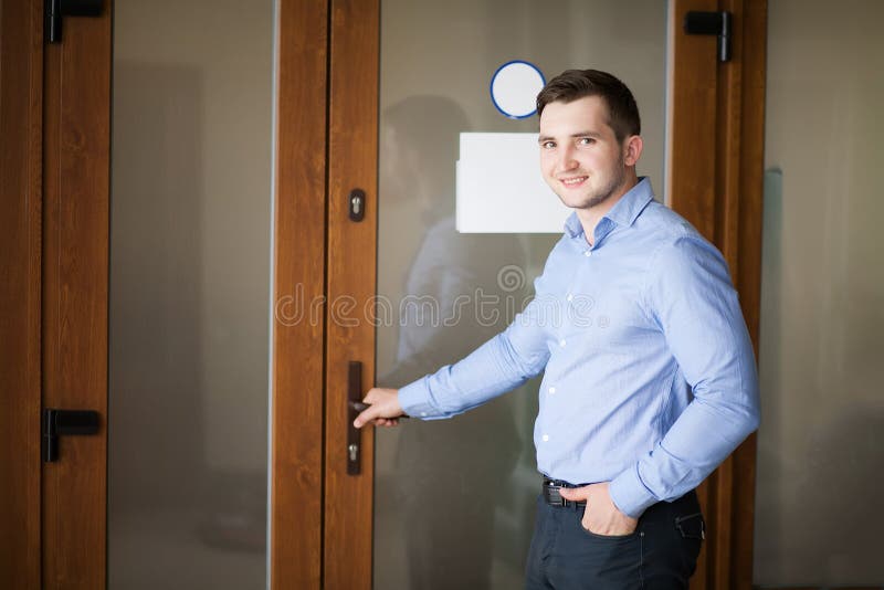 Corporate Man Opening His Office Door Stock Image - Image of company ...