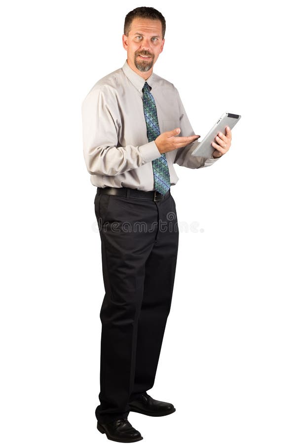 Corporate Man Standing and Using a Tablet Stock Image - Image of ...