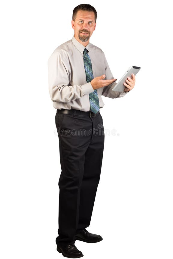 Corporate Man Standing and Using a Tablet Stock Image - Image of ...