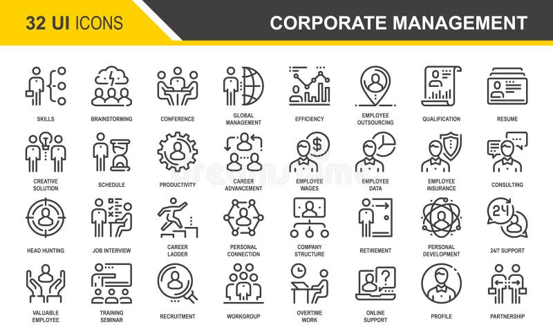 Corporate Management Flat Line Web Icons Stock Illustration ...