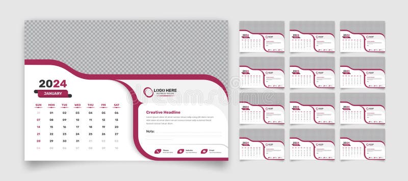 Corporate Modern Desk Calendar Template for the Year 2024, Day Start ...