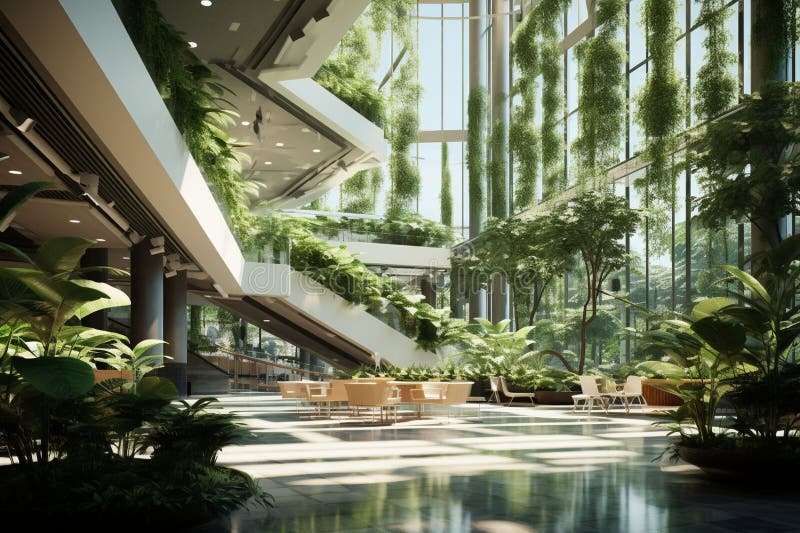 Corporate Office Atrium with Natural Light and Stock Illustration ...