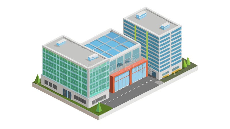 Corporate Office Complex: Isometric View of Business Hub, Vector Design ...