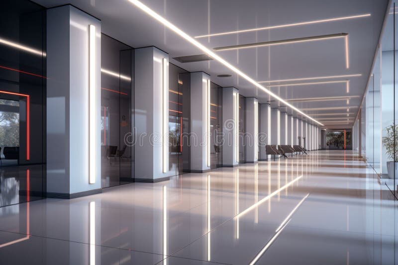 Corporate Office Hallway with Modern Lighting Stock Image - Image of ...