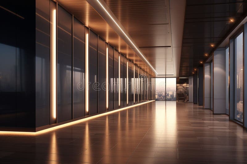 Corporate Office Hallway with Modern Lighting Stock Image - Image of ...