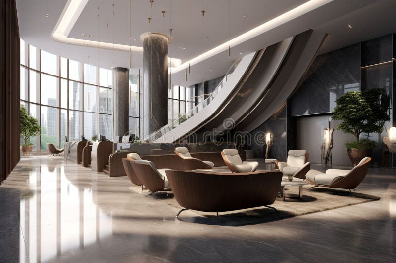 Corporate Office Lobby with a Reception Desk and Stock Image - Image of ...