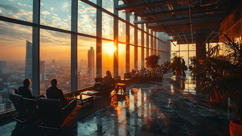 Corporate Office Lounge at Sunset. Created with Generative AI Stock ...
