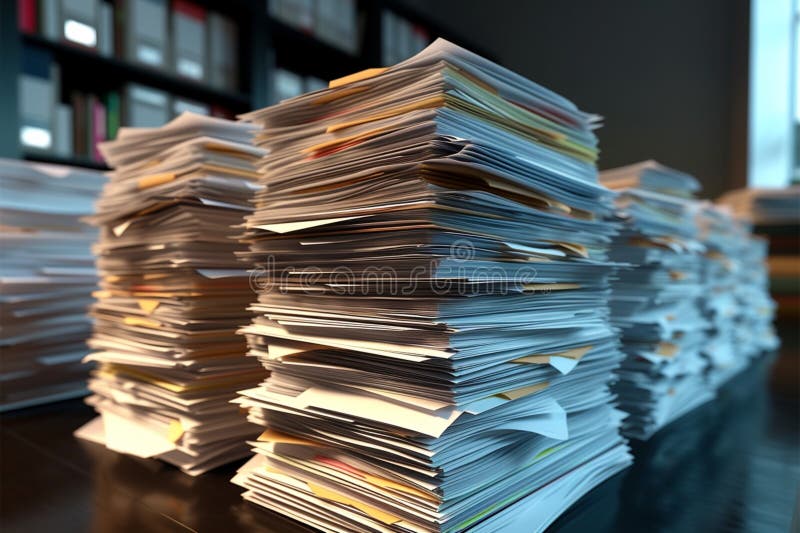 Corporate Order Stacks of Paperwork, Business Documents in Office ...