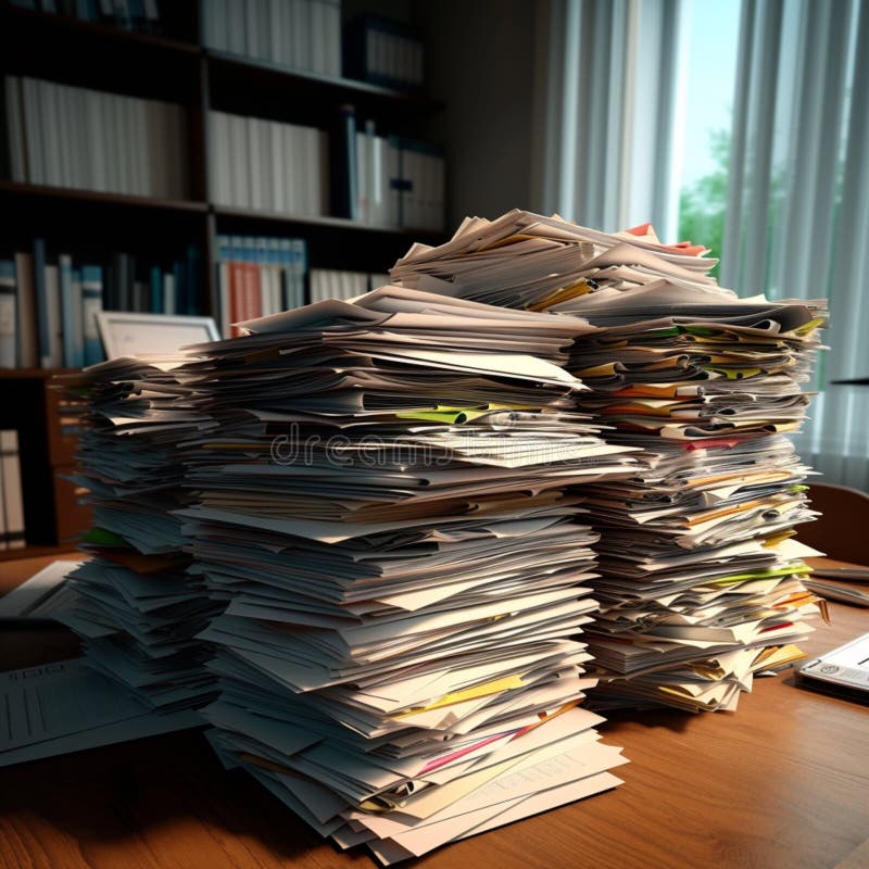 Corporate Order Stacks of Paperwork, Business Documents in Office ...