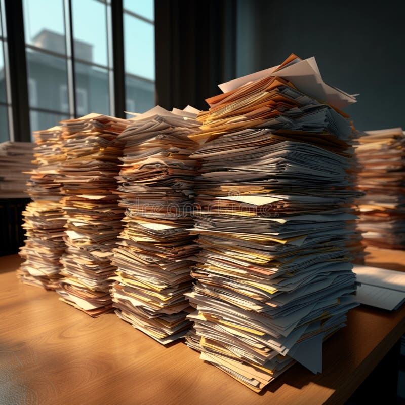 Corporate Order Stacks of Paperwork, Business Documents in Office ...