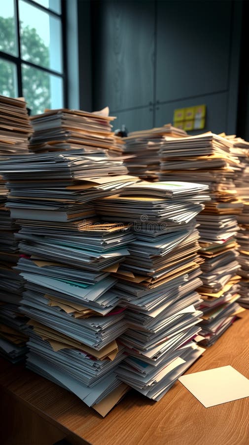 Corporate Order Stacks of Paperwork, Business Documents in Office ...