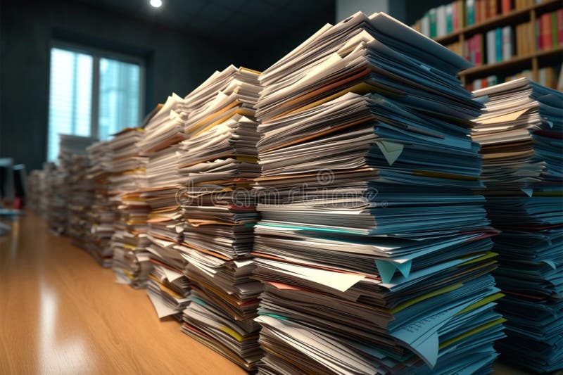 Corporate Order Stacks of Paperwork, Business Documents in Office ...