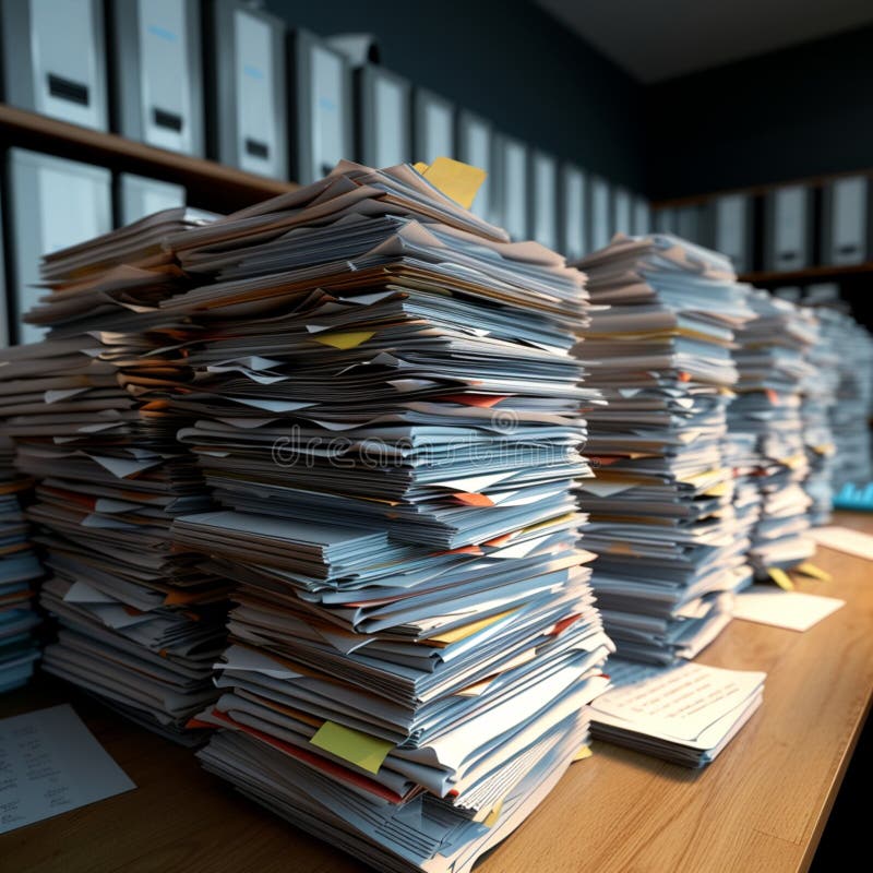 Corporate Order Stacks of Paperwork, Business Documents in Office ...