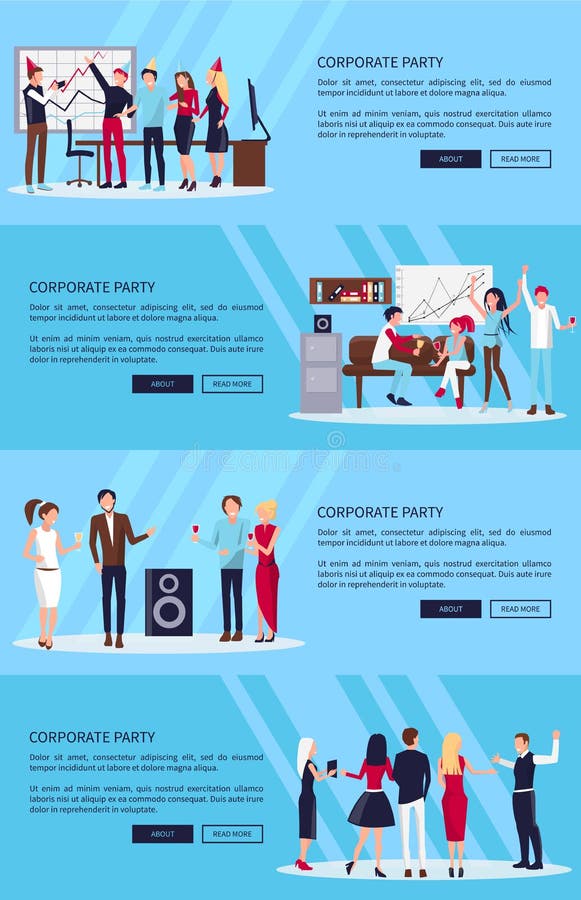 Corporate Party Set of Four Vector Illustration Stock Vector ...