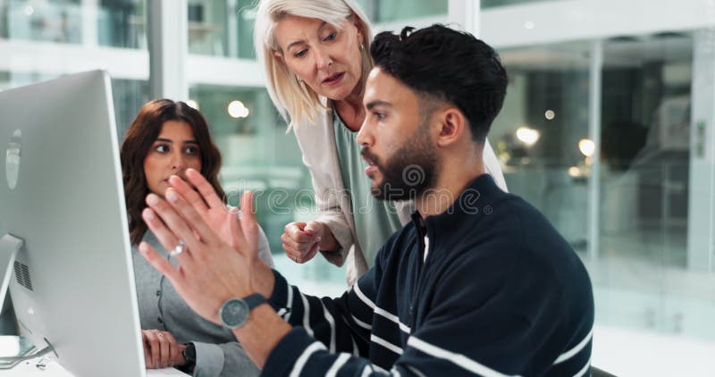 Corporate, People and Laptop with Discussion in Office for Training ...